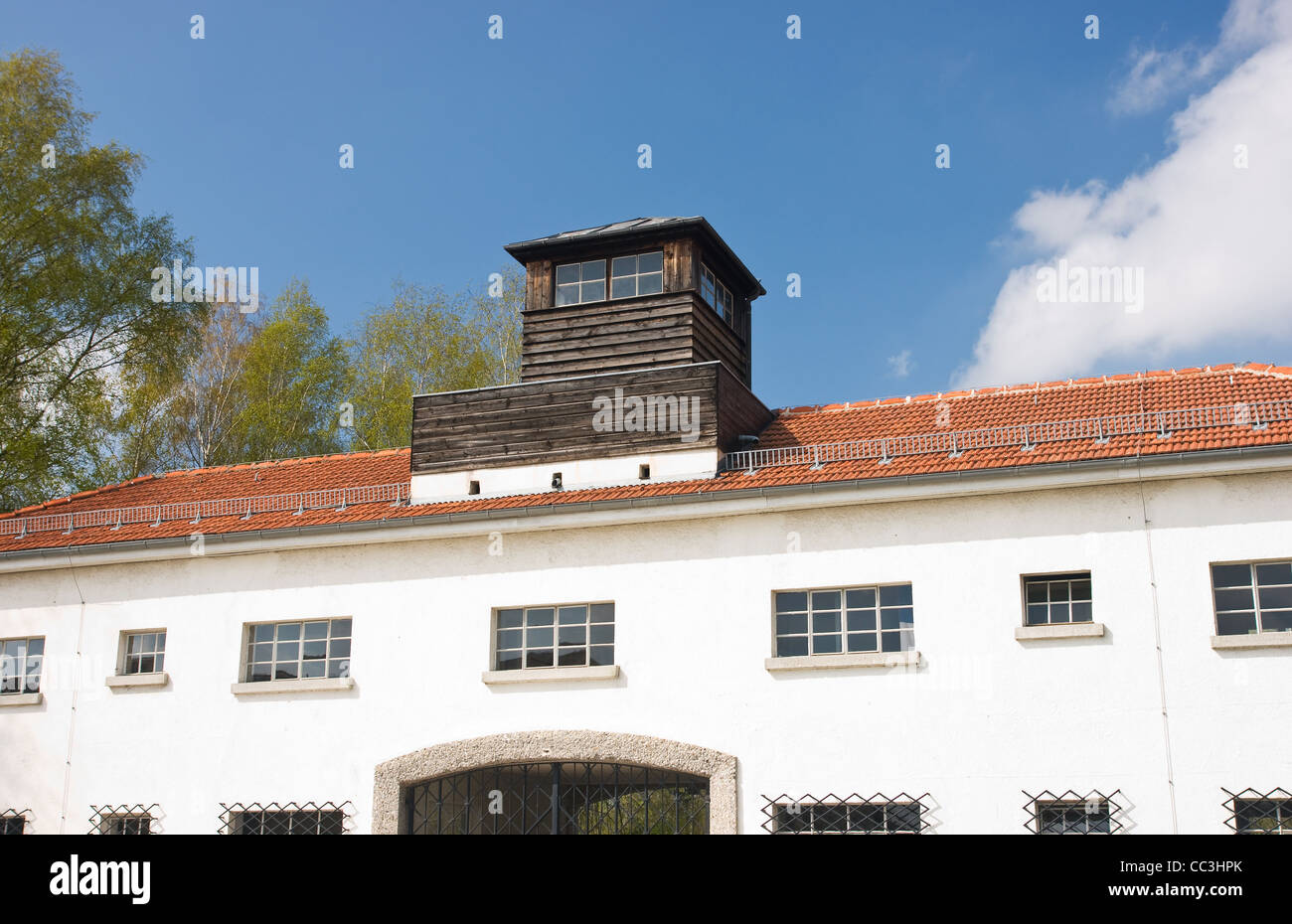 Main security building, entrance at Dachau concentration camp in Dachau ...