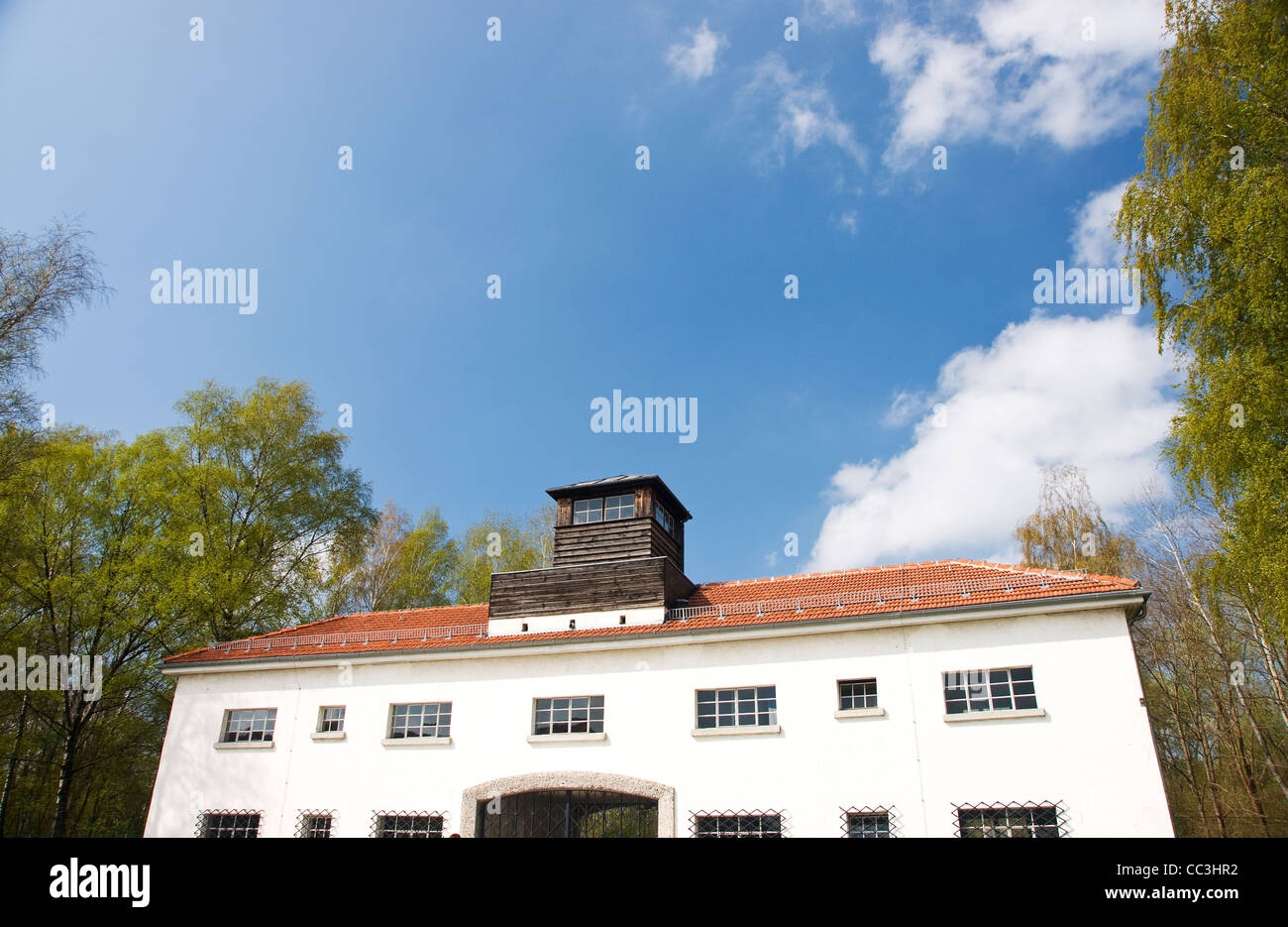 Main security building, entrance at Dachau concentration camp in Dachau ...