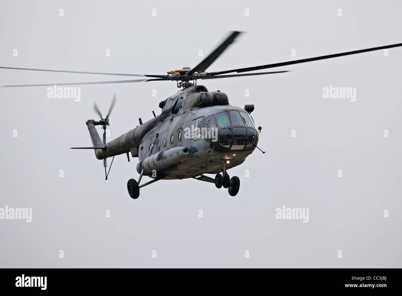 Army chopper Mi-17 makes a fly-by during a training flight above the ...