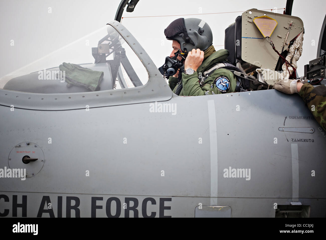 Pilot prepares for a training flight with his L-159 Alca, Czech-built ...