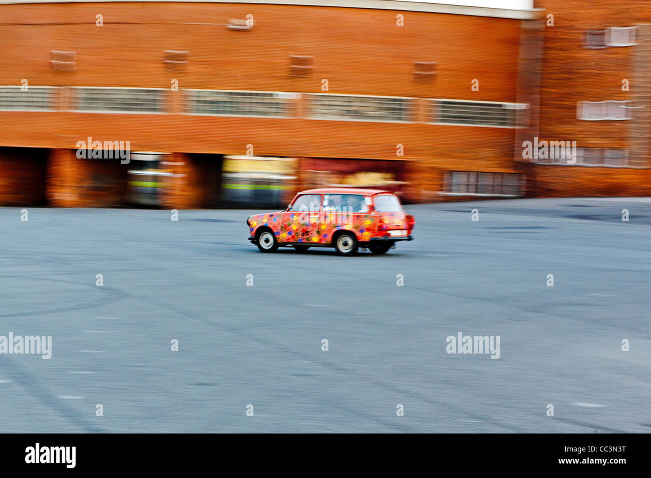 Legendary east German (DDR) car Trabant 601 Kombi rushes along Strahov ...