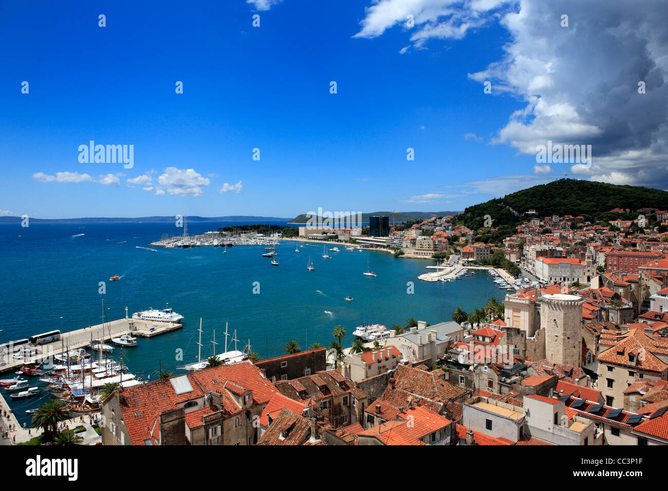 View of the city from the bell tower of the cathedral, Split, Split ...