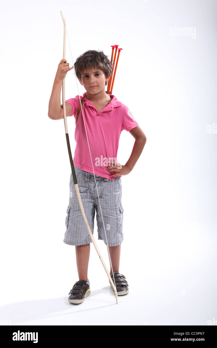 Little boy with bow and arrow Stock Photo - Alamy