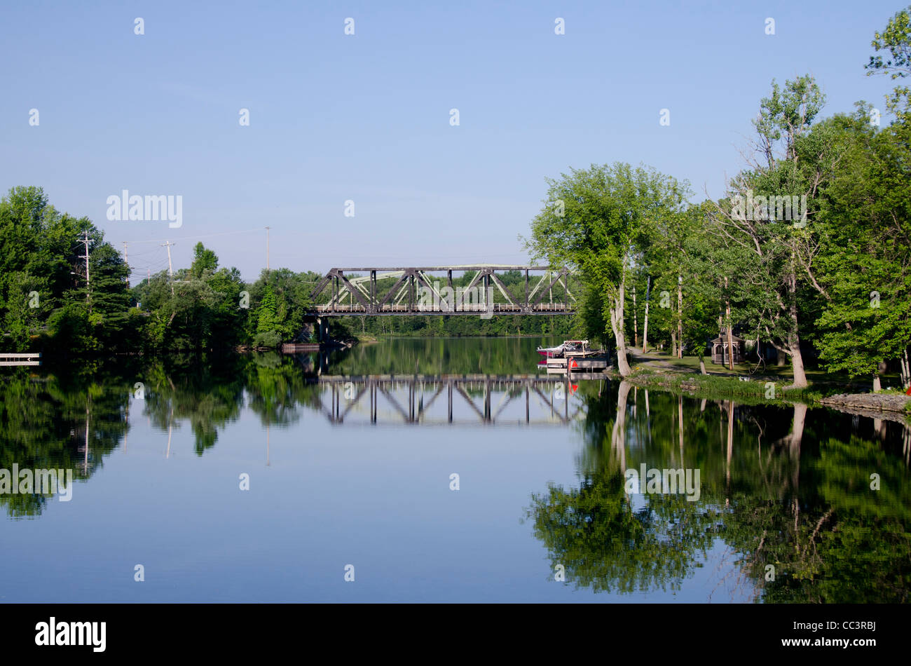 New York State, Erie Canal. Early morning reflections between Sylvan ...