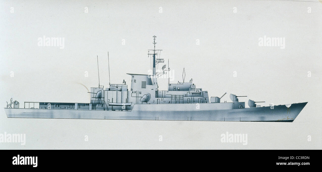Ships - Italian Navy - Carabiniere Frigate (1967). Drawing Stock Photo ...