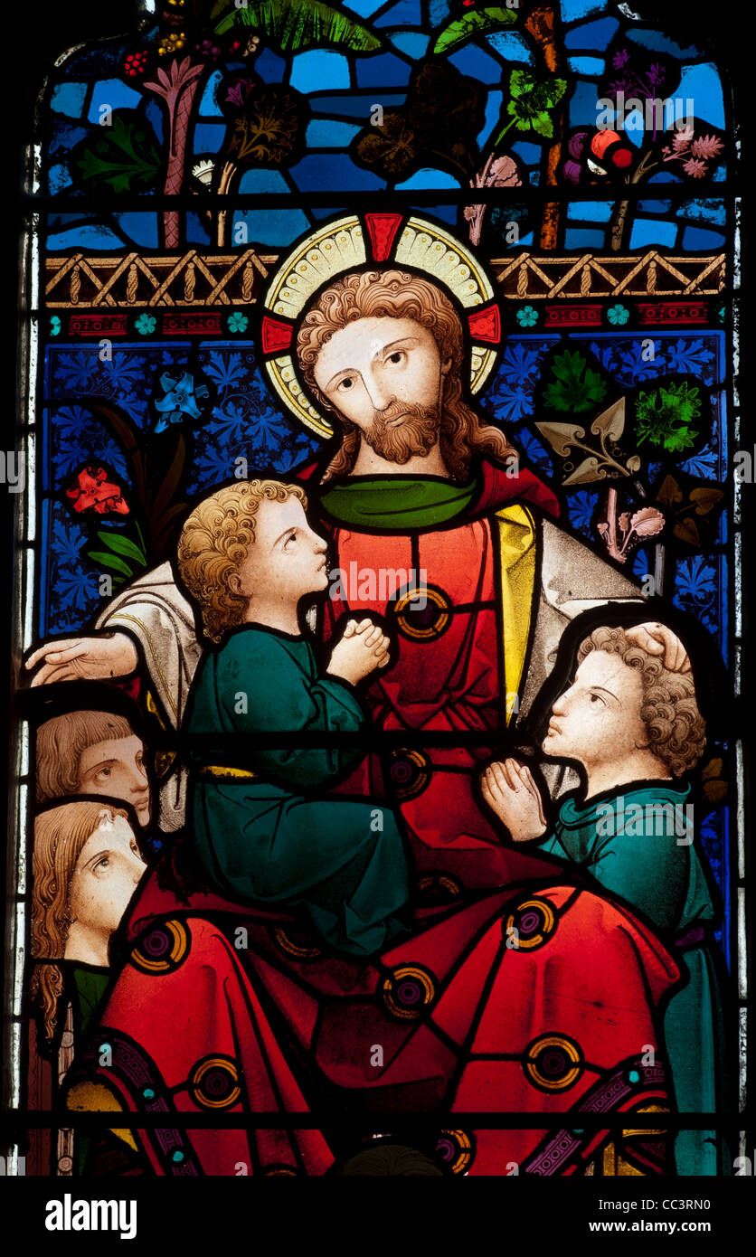 Christ with children stained glass Stock Photo - Alamy