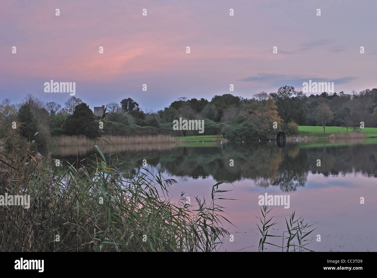 Lake at Ashburnham Place. East Sussex. England. View to church. Sunrise ...