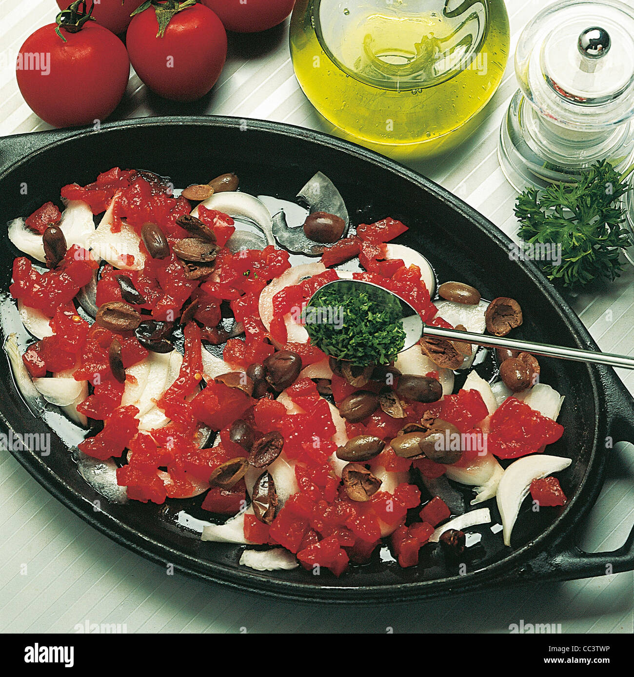 Kitchen: Bites Swordfish With Olives And Capers 1 Stock Photo - Alamy