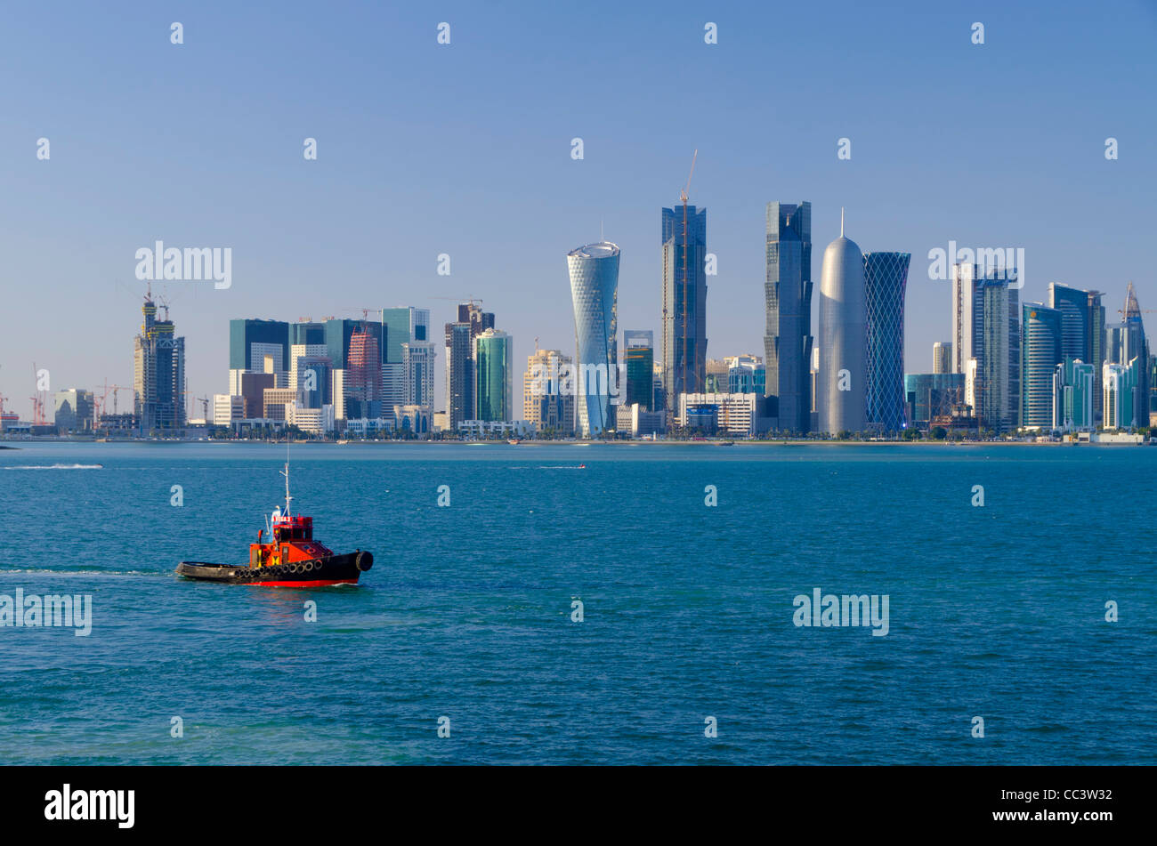 Qatar, Doha, modern skyline including Al Bidda Tower, Palm Towers, Burj ...