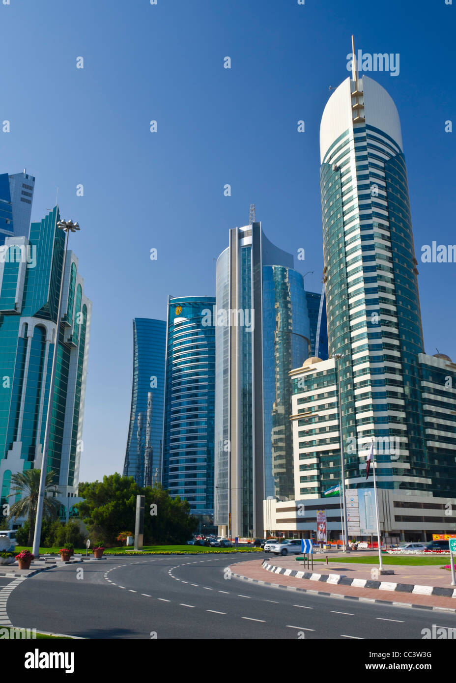 Qatar, Doha, Corniche,modern buildings beside Sheraton Roundabout Stock ...