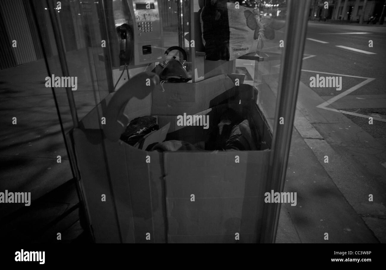 Urban homeless phone booth Black and White Stock Photos & Images - Alamy