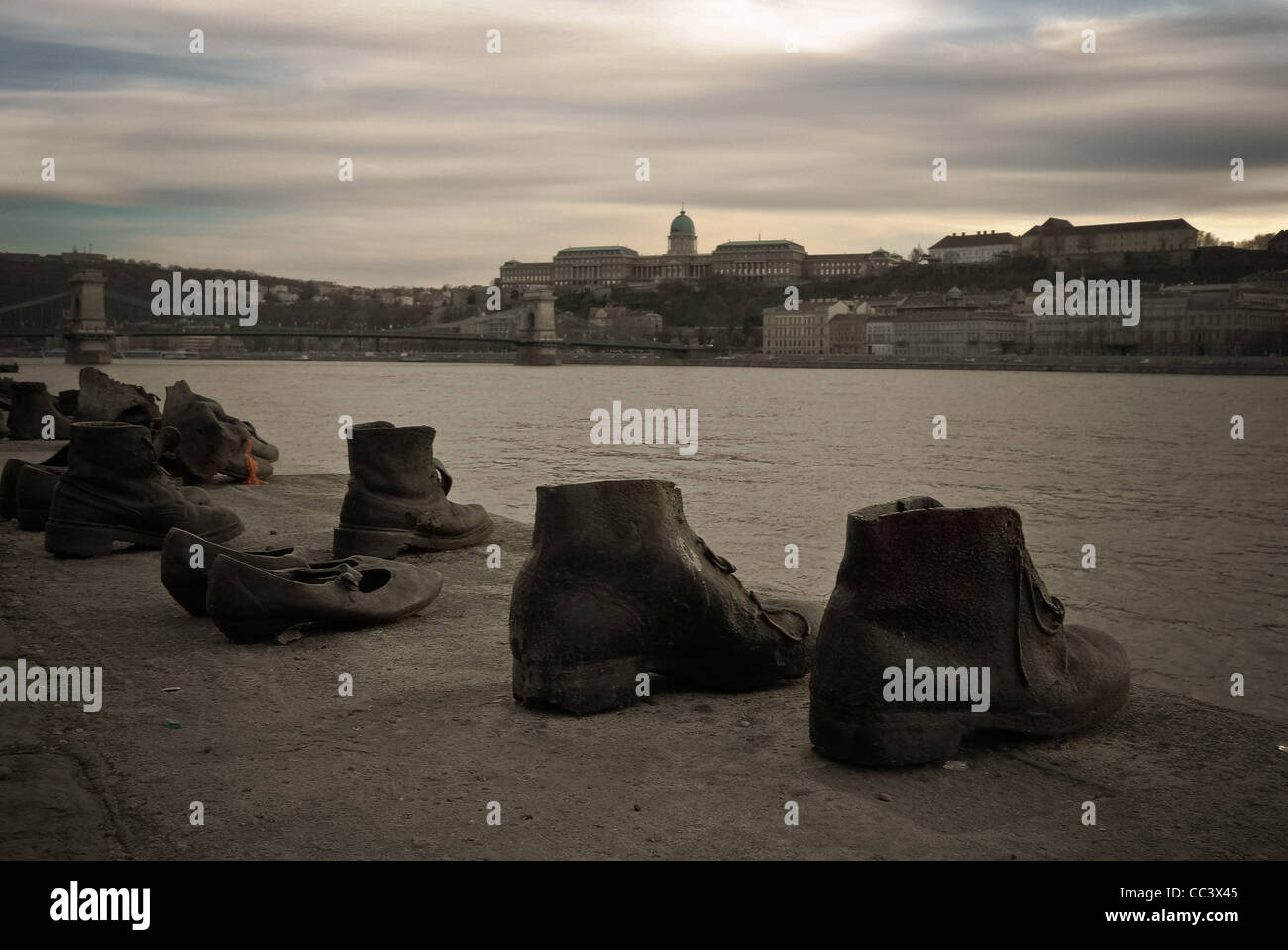 Buda & Pest,Hungary, Statue of shoes on the banks of the Danube Stock ...