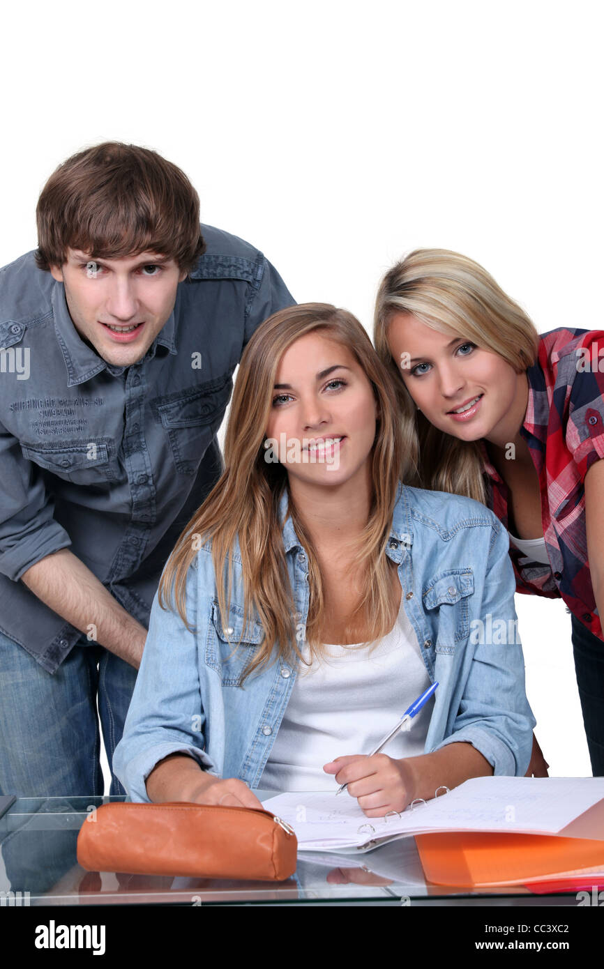 Three happy college students Stock Photo - Alamy