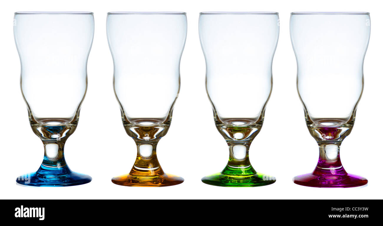 Four Multiple Colored Crystal Glasses in a Row Stock Photo - Alamy