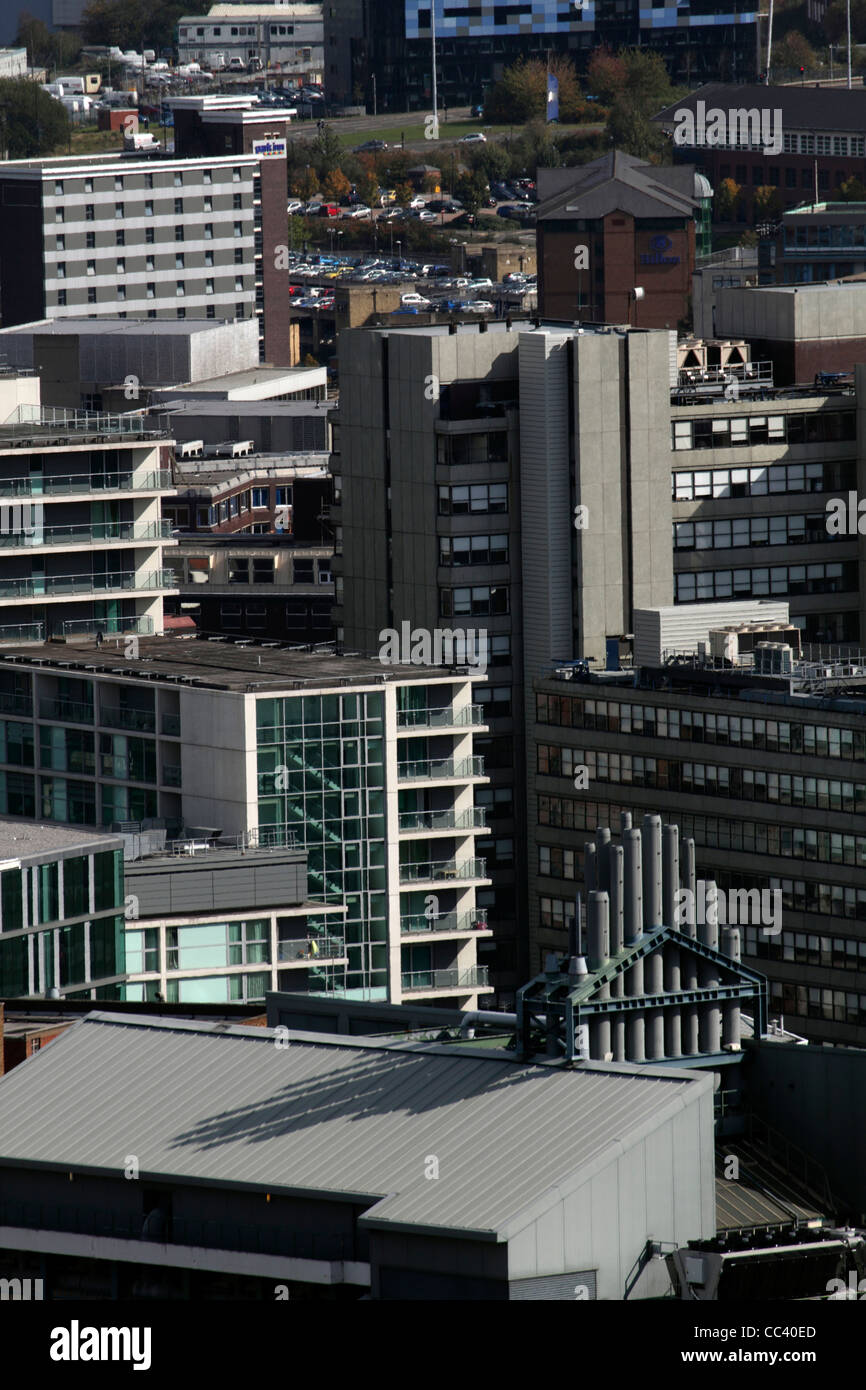 Urban sprawl of Sheffield city with office blocks and high rise flats ...