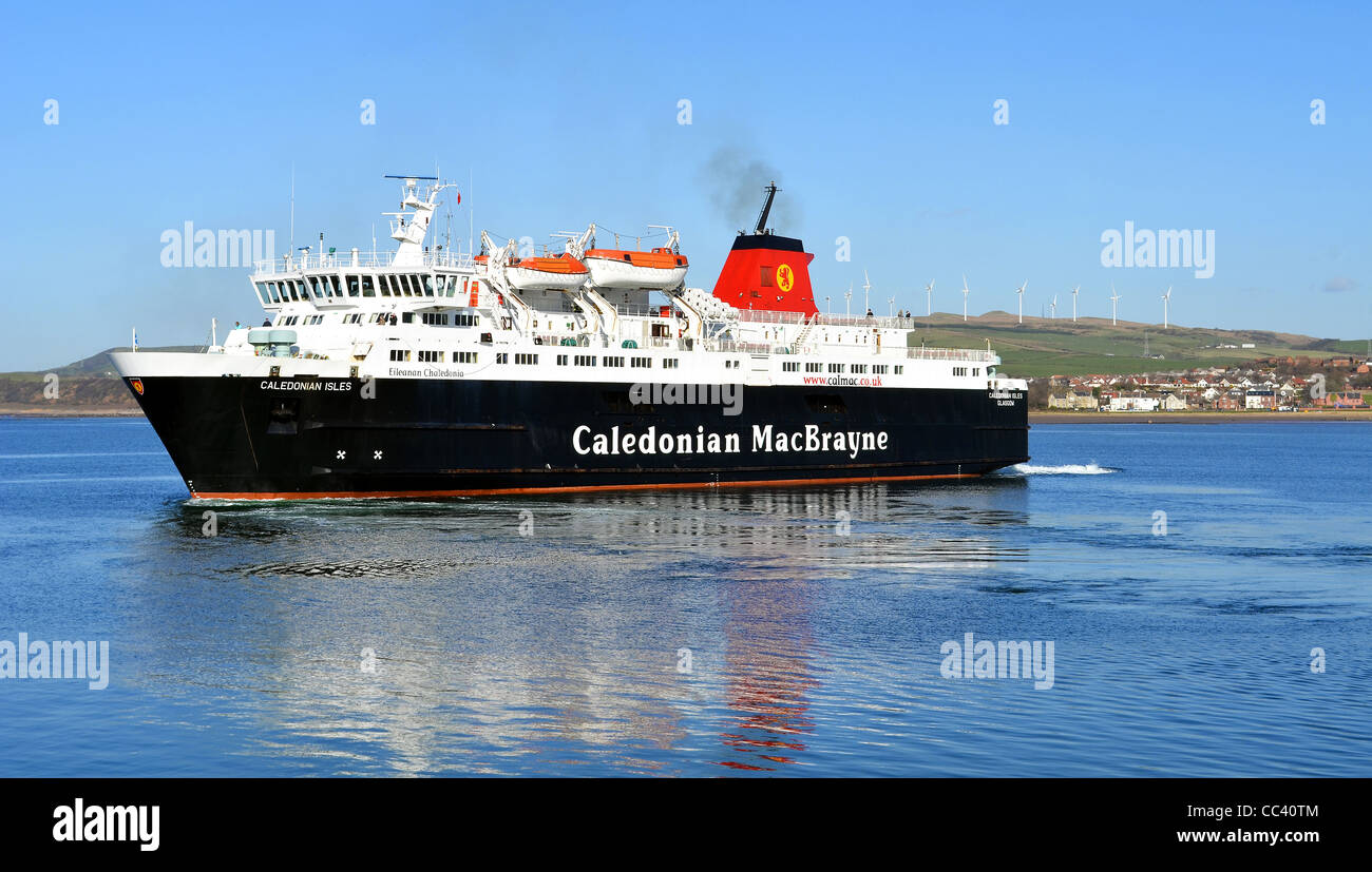 Caledonian MacBrayne ferry leaving port in Ardrossan, Scotland. Heading ...