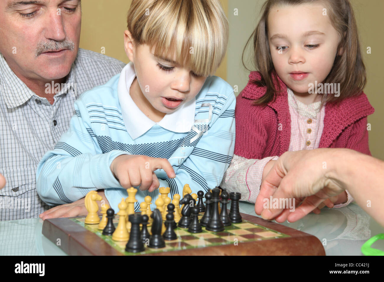 Family playing chess Stock Photo - Alamy
