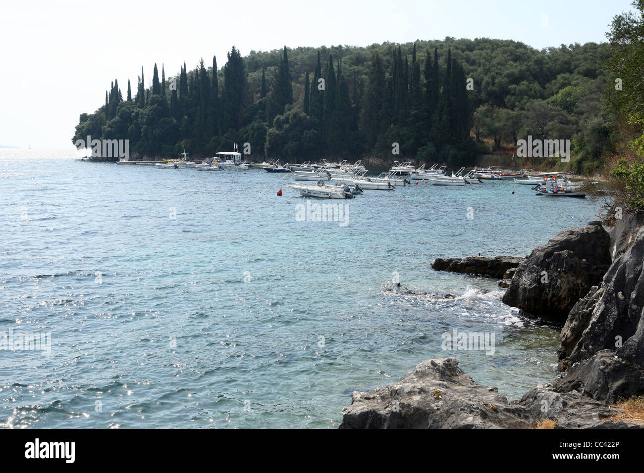 Kouloura harbour and Chouchoulio beach in Kouloura bay Corfu Kerkyra ...