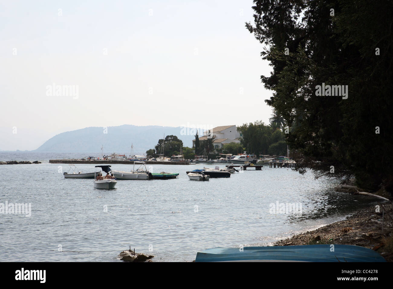 Kouloura harbour and Chouchoulio beach in Kouloura bay Corfu Kerkyra ...