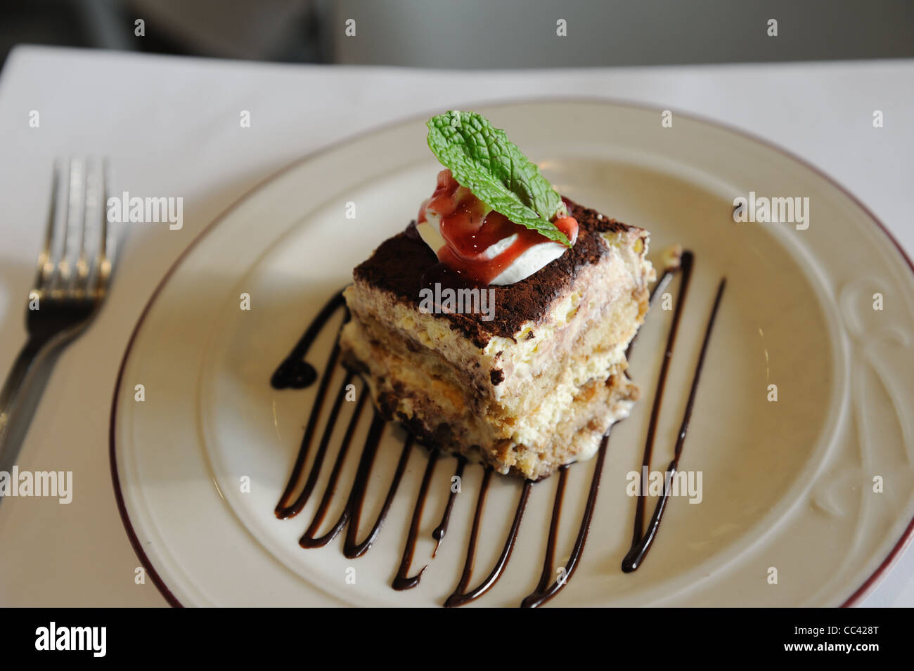 Tiramisu as served at an Italian restaurant in Lower Manhattan Stock ...