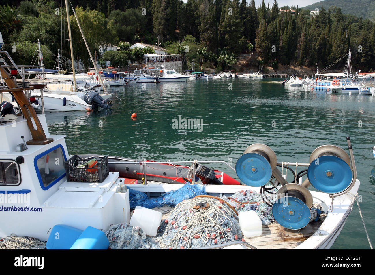 Kouloura harbour and Chouchoulio beach in Kouloura bay Corfu Kerkyra ...
