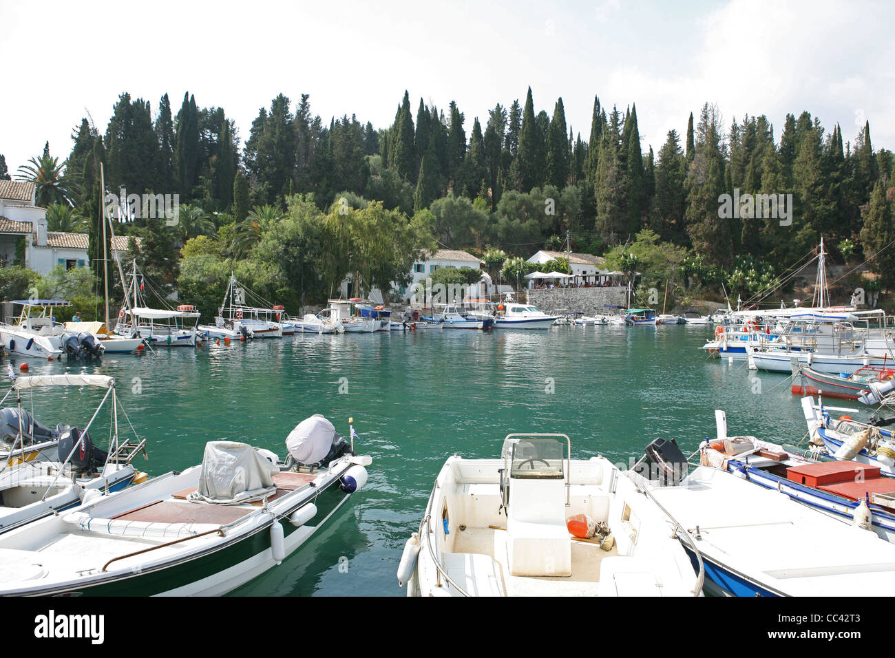 Kouloura harbour and Chouchoulio beach in Kouloura bay Corfu Kerkyra ...