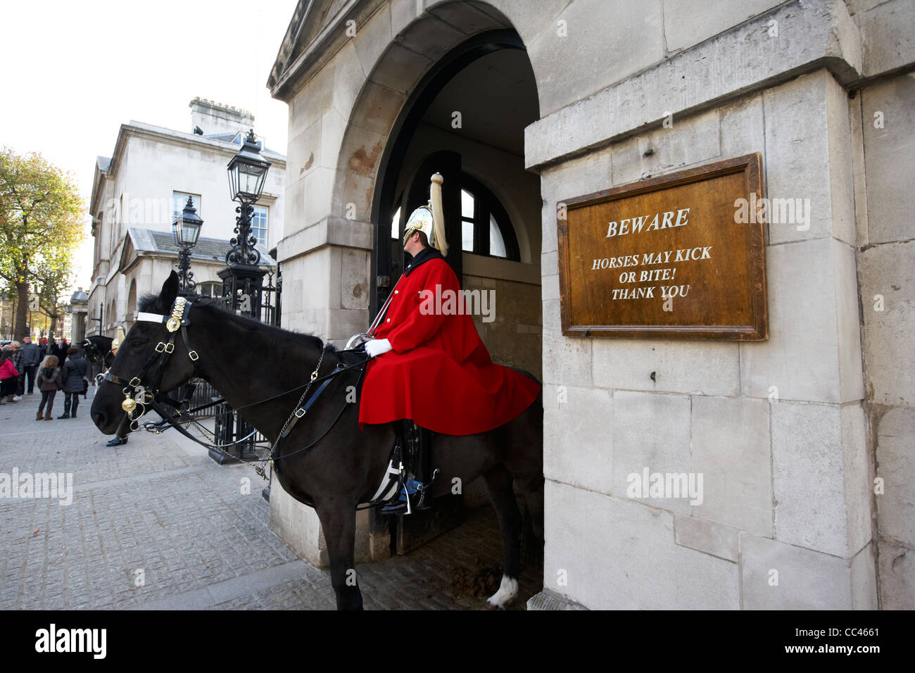 The Household Cavalry Life Guards on guard duty in Whitehall London ...