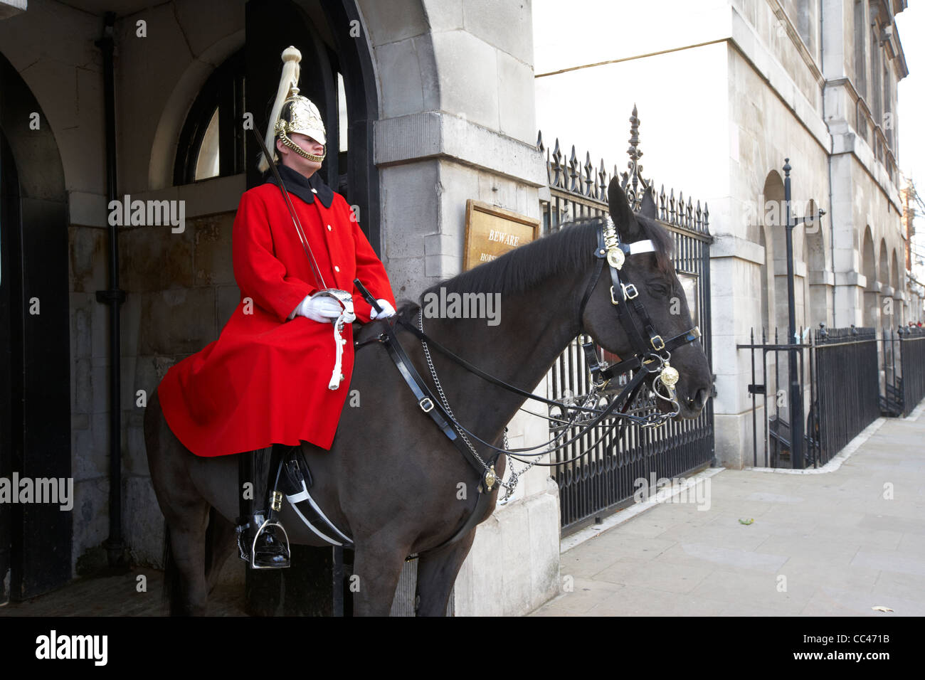 The Household Cavalry Life Guards on guard duty in Whitehall London ...
