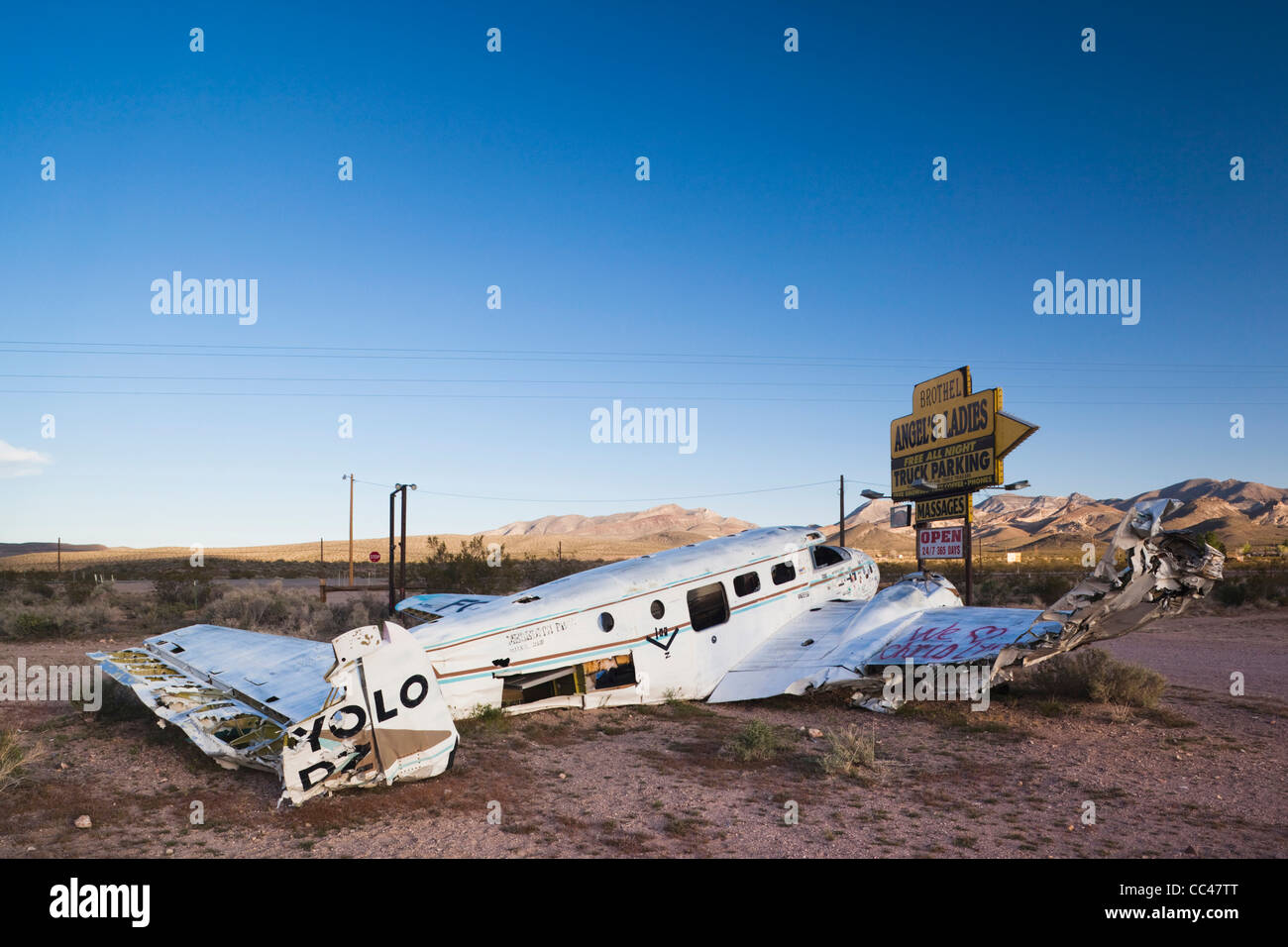 USA, Nevada, Great Basin, Beatty, abandoned small airplane by Angels Ladies Brothel Stock Photo ...