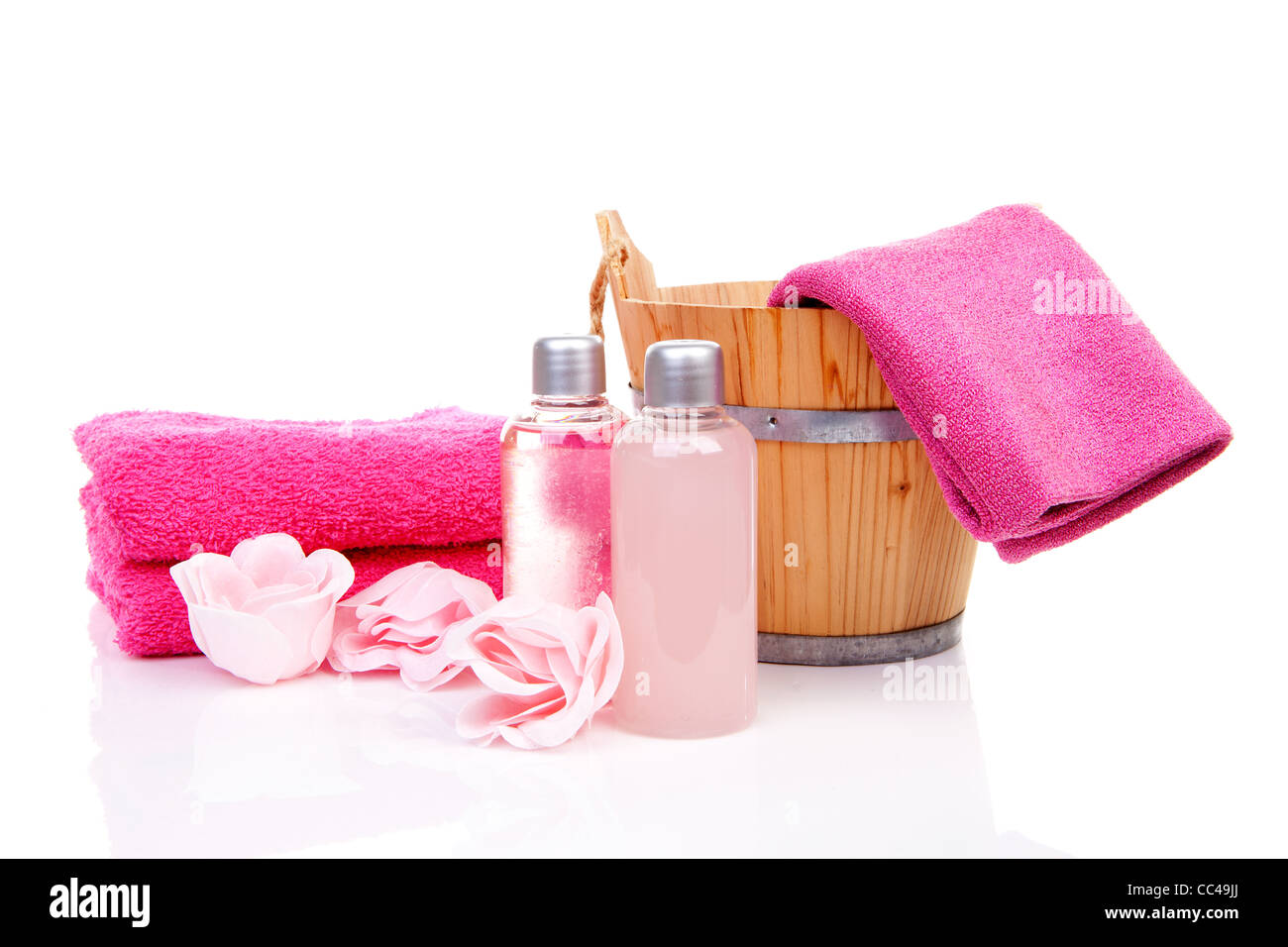 pink accessory for spa or sauna over white background Stock Photo - Alamy