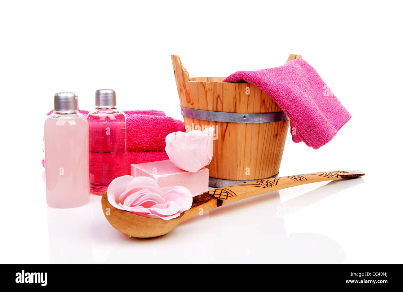 pink accessory for spa or sauna over white background Stock Photo - Alamy