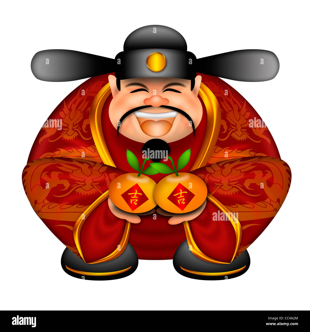 Chinese Prosperity Money God Holding Two Mandarin Oranges with Good ...