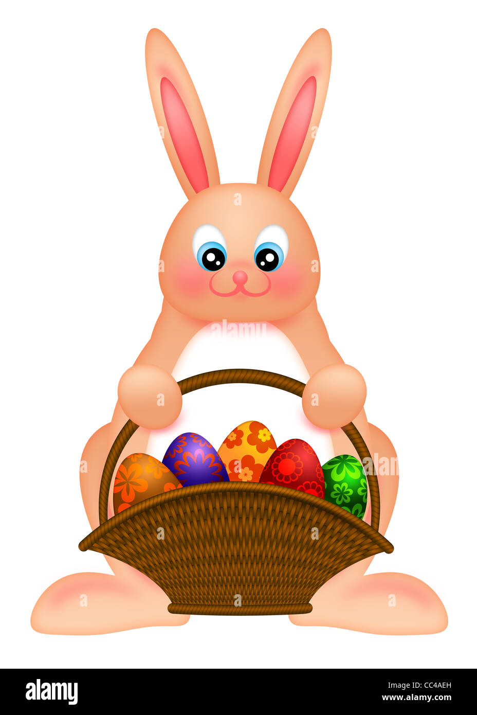 Happy Easter Bunny Rabbit Holding a Basket of Colorful Eggs ...
