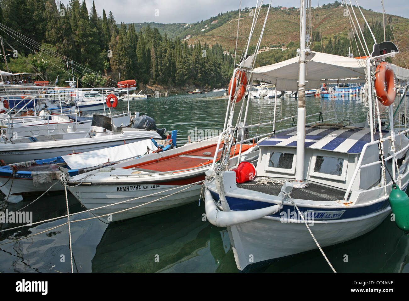 Kouloura harbour and Chouchoulio beach in Kouloura bay Corfu Kerkyra ...