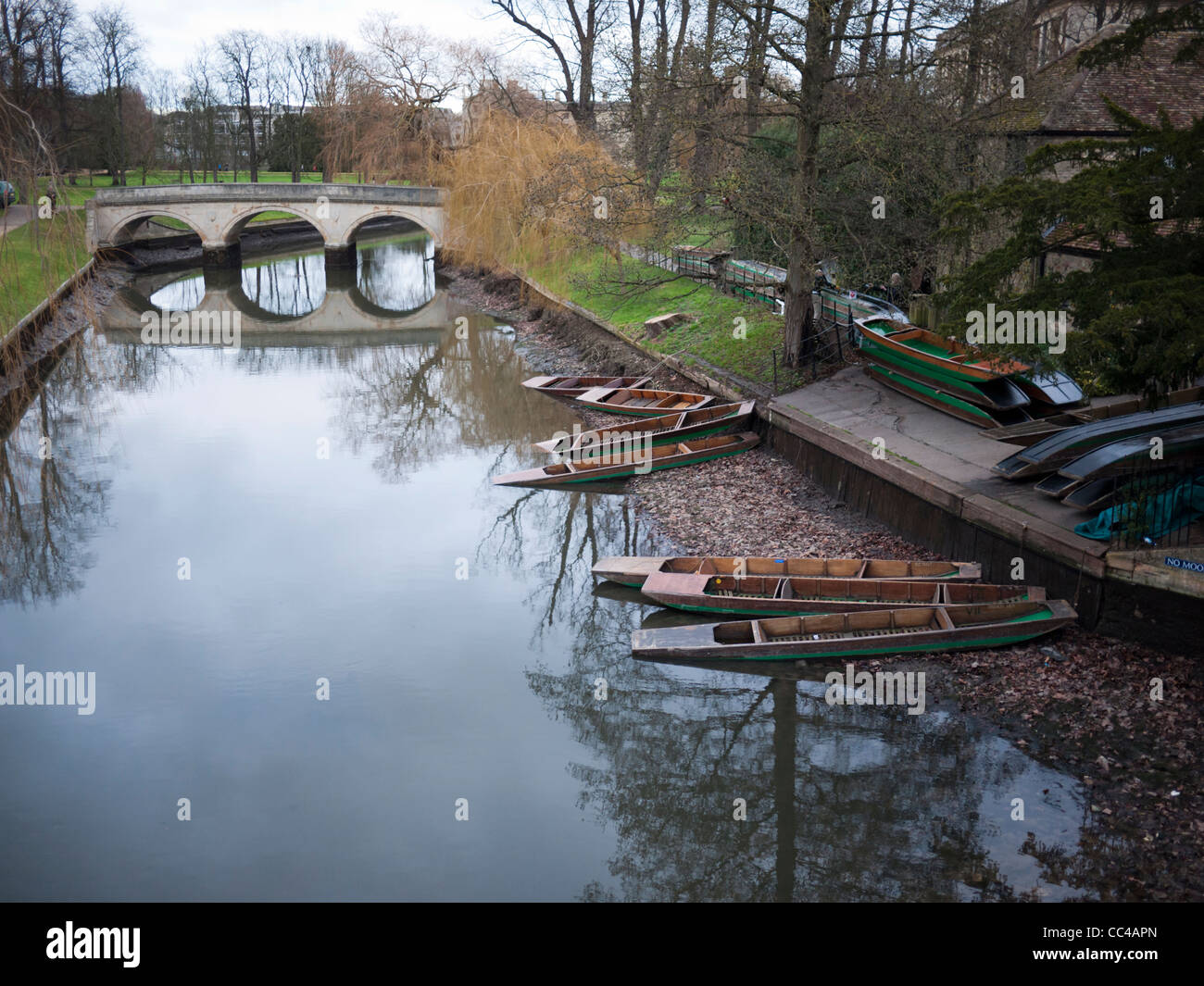 The River Cam in Cambridge with very low water levels as it is drained ...
