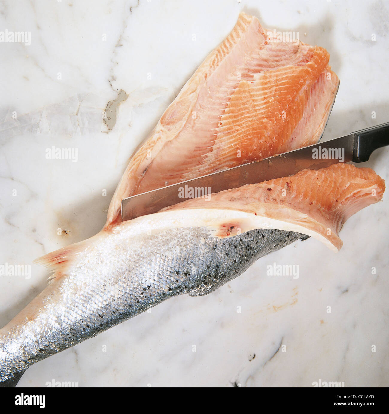 Cuisine: How To Cut Salmon Fillet, And (2 Stock Photo - Alamy