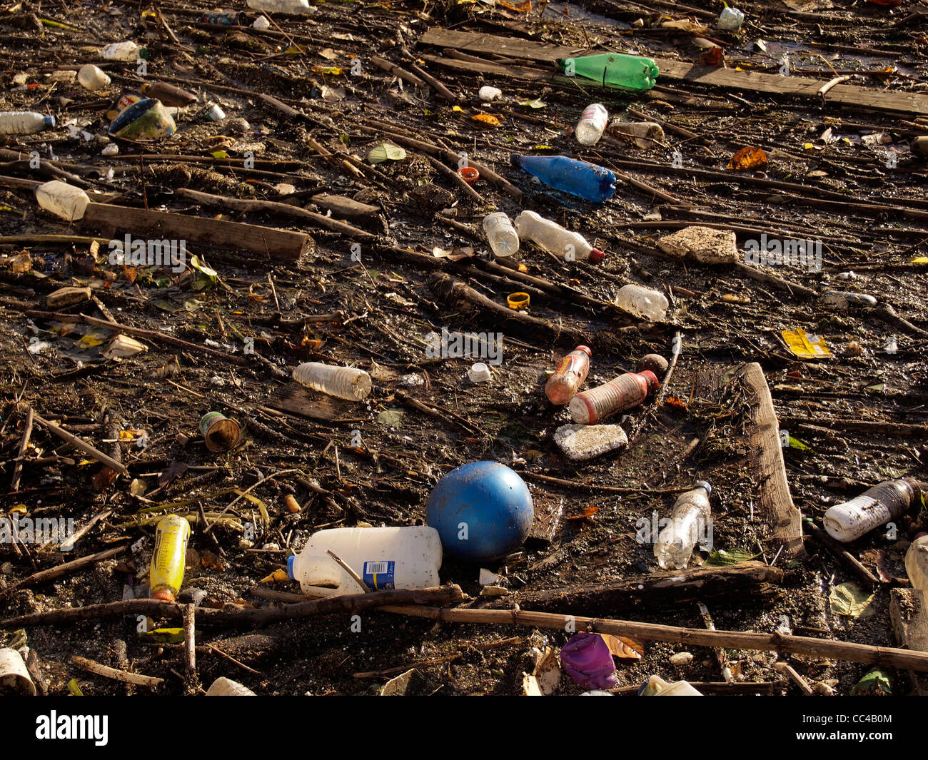 vast accumulation of floating rubbish and debris washed up on ...