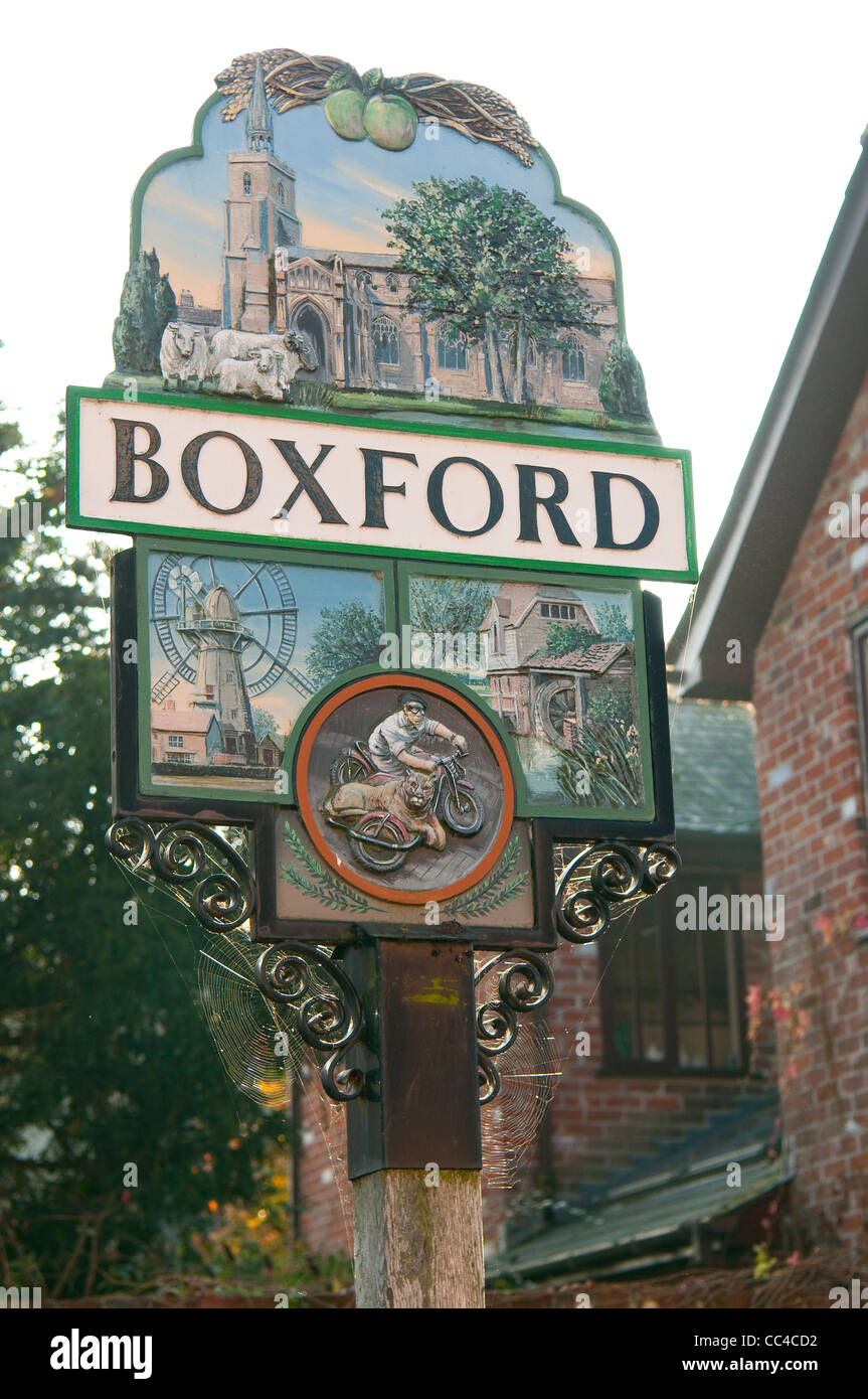 Boxford village sign Stock Photo - Alamy