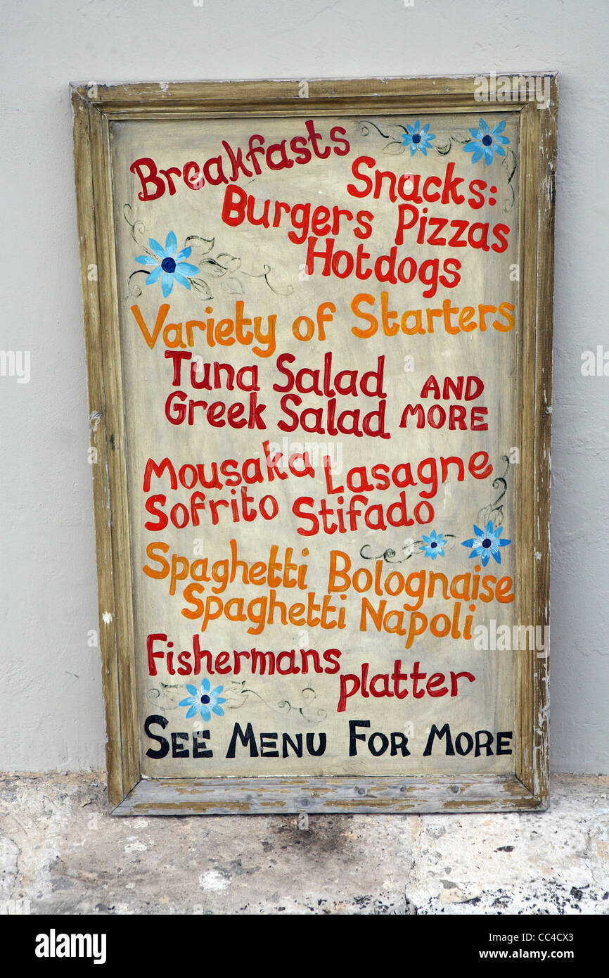 Seaside menus at Kassiopi Corfu Greece Europe Stock Photo - Alamy