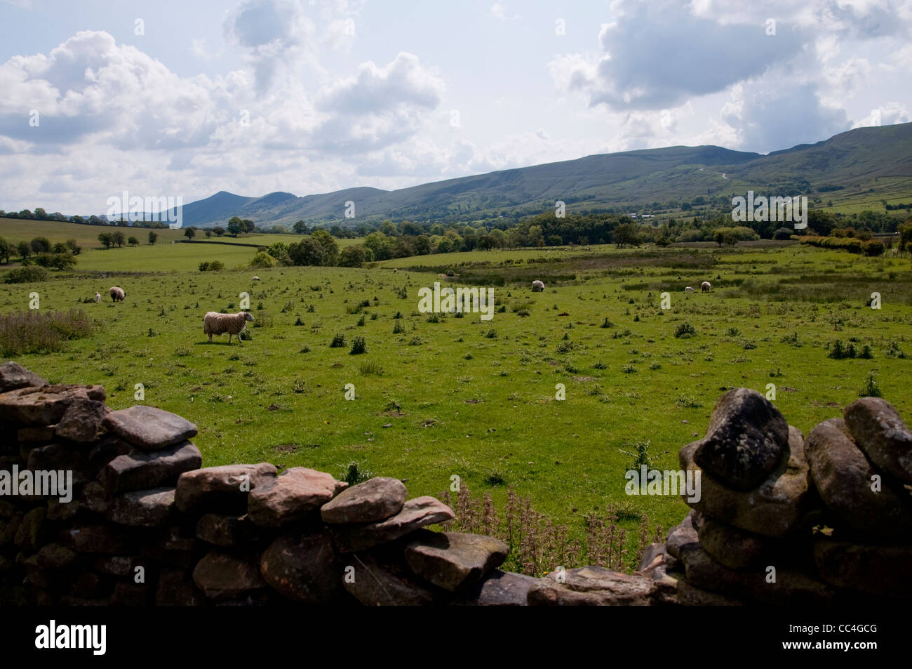 Looking down the Vale of Edale from Upper Booth, with the Great Ridge ...