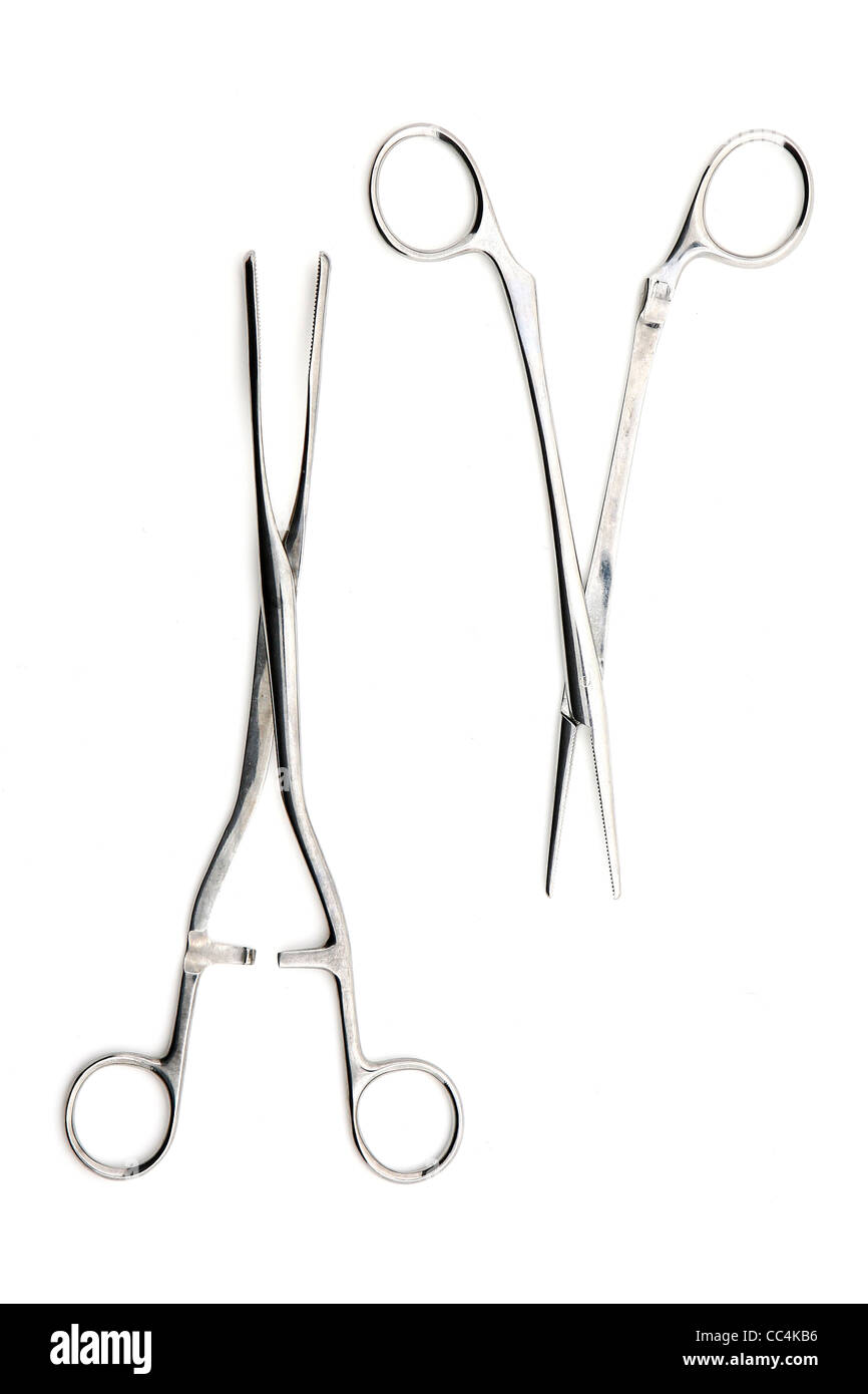 Two Pairs Of Open Forceps On A White Background Stock Photo - Alamy