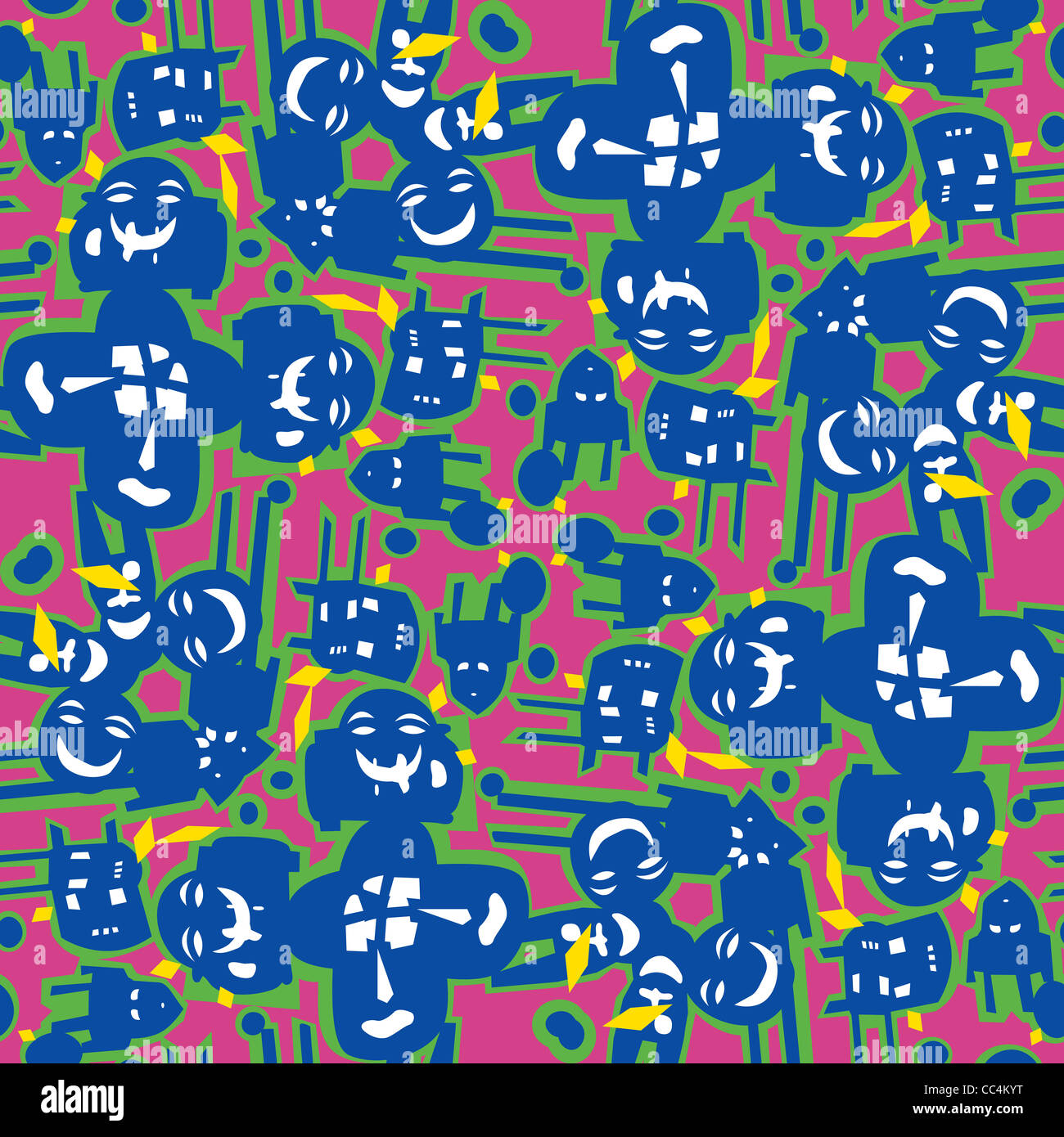 Jumbled shapes and masks in a seamless background pattern Stock Photo ...
