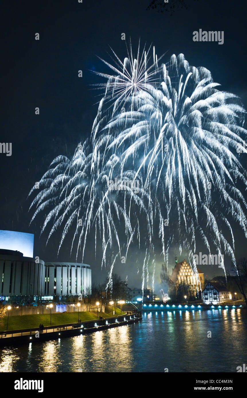 Big fireworks over the river Stock Photo - Alamy
