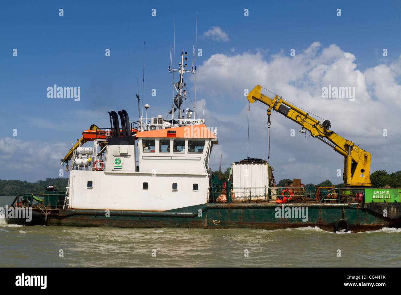 Aramis, small crane boat, Panama Canal, Republic of Panama, Central ...
