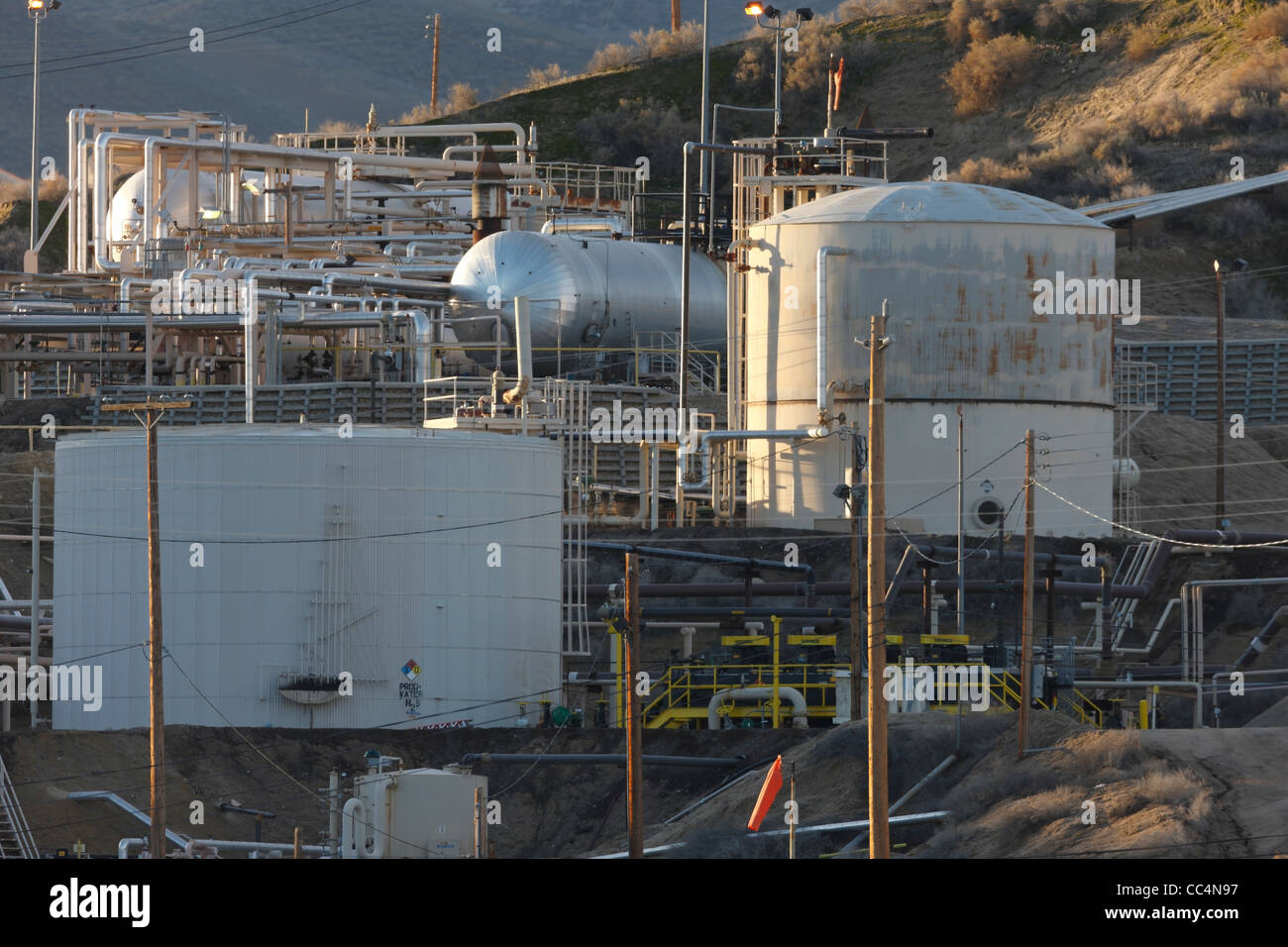 An oil holding and processing facility on the Midway-Sunset oil field ...