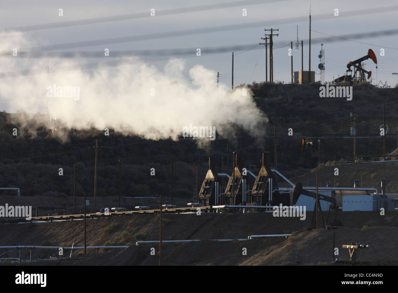 An oil holding and processing facility on the Midway-Sunset oil field ...