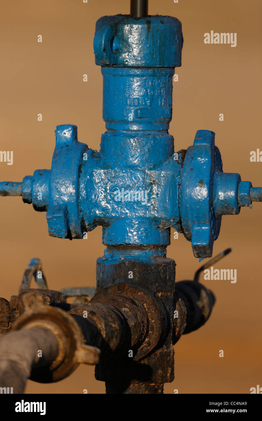Close up of an oil well head on an oil well on the Midway-Sunset oil ...