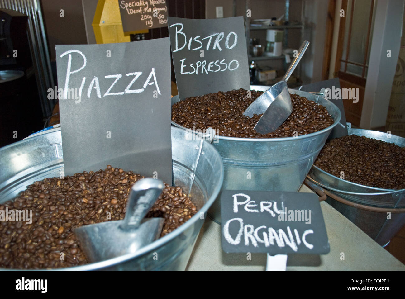 Coffee beans on display in coffee shop Stock Photo - Alamy