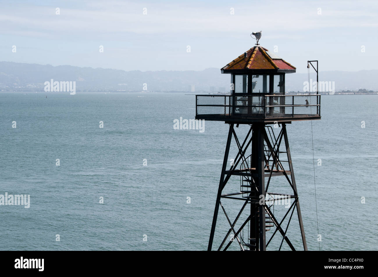 Prison guard watchtower overlooking the sea from Alcatraz Island Stock ...