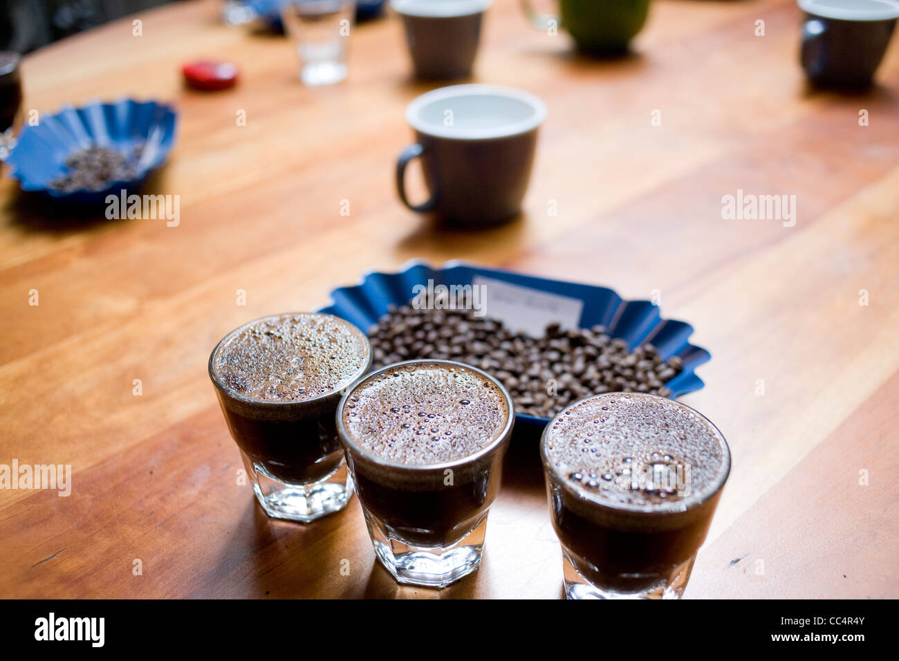 coffee and espresso taste testing table Stock Photo - Alamy
